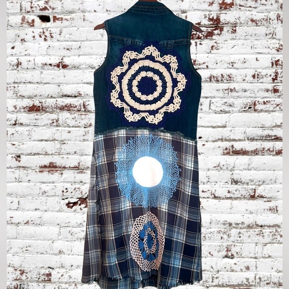Maurices | Jackets & Coats | Upcycled Denim And Plaid Doily Patched ...